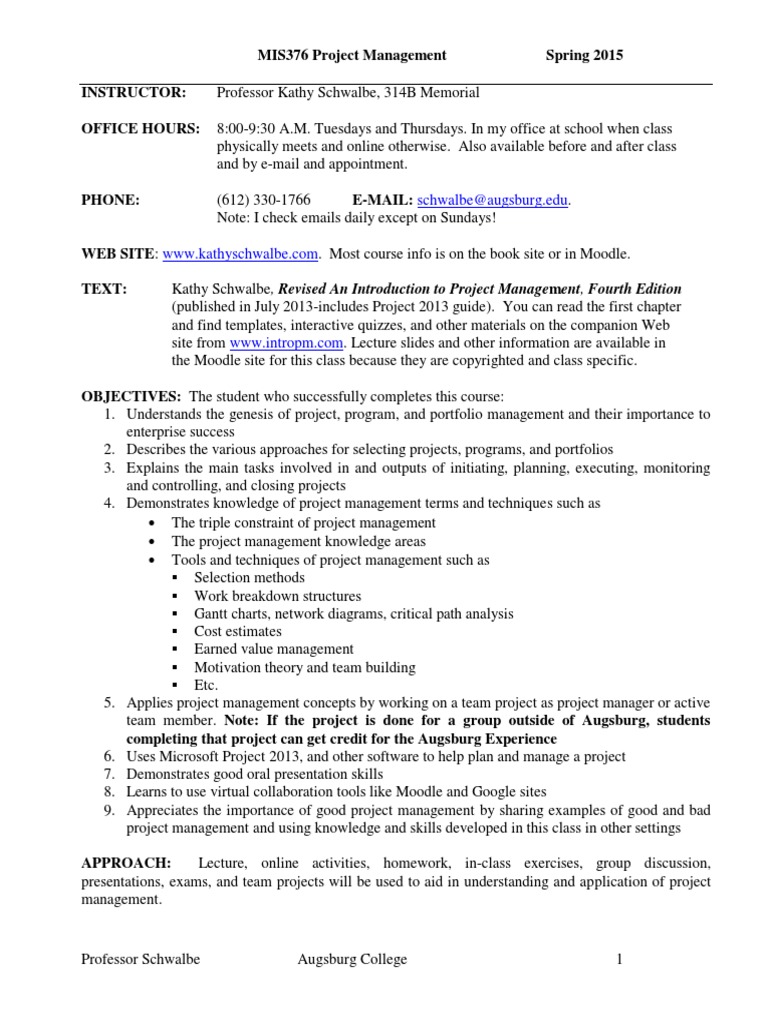 Kathy Schwalbe Syllabus PDF | PDF | Project Management | Google