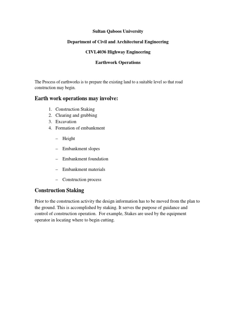 Handout 3 Earthwork Operations | PDF | Soil | Civil Engineering