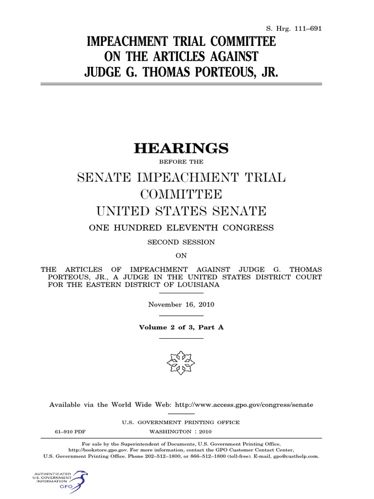 Senate Hearing, 111TH Congress - Impeachment Trial Committee On The ...