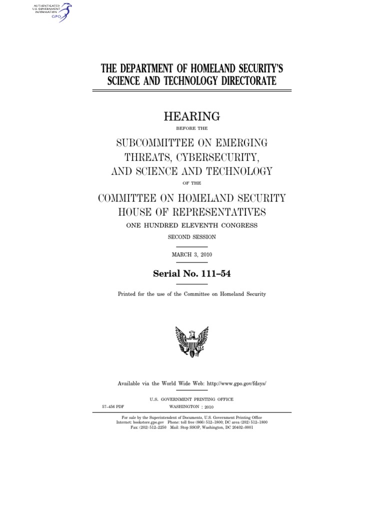 House Hearing, 111TH Congress - The Department of Homeland Security's ...