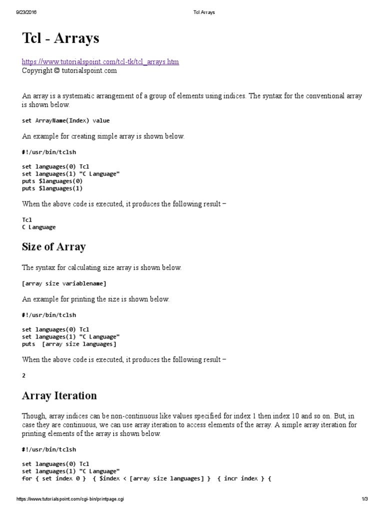 TCL Arrays: Size of Array | PDF | Teaching Methods & Materials | Computers