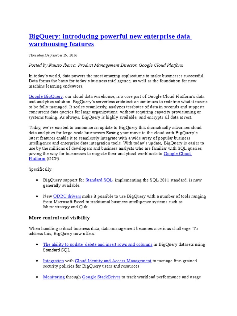 Bigquery: Introducing Powerful New Enterprise Data Warehousing Features ...