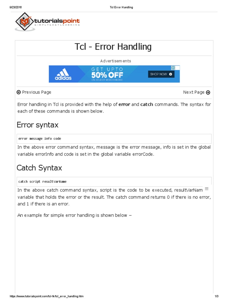 TCL Error Handling | PDF