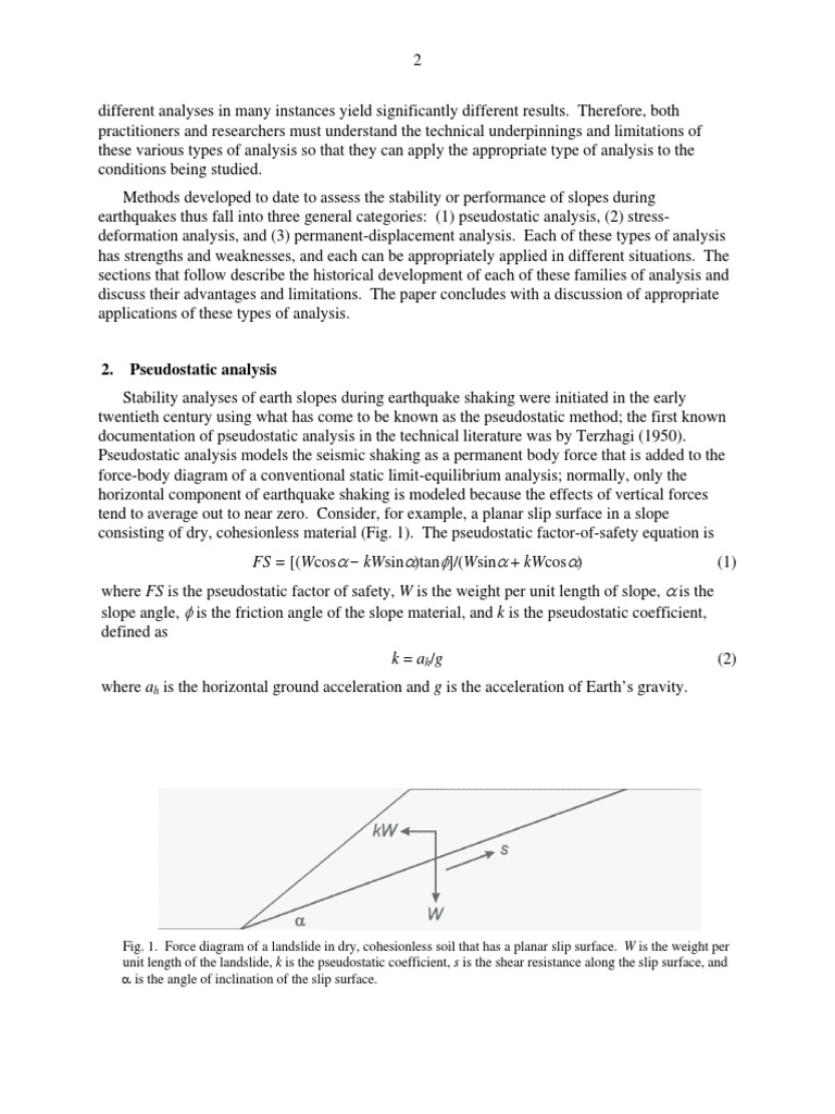 Methods For Assessing The Stability of Slopes During Earthquakes-A Retrospective 1 | PDF ...