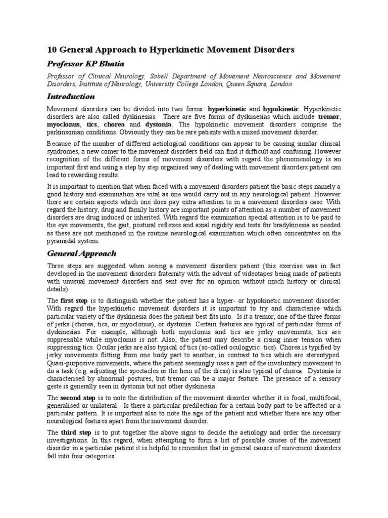 10 Bhatia General Approachto Hyperkinetic Movement Disorders | PDF | Dystonia | Medicine