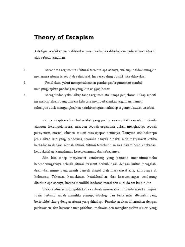 Teori Eskapisme dalam Sikap Manusia | PDF
