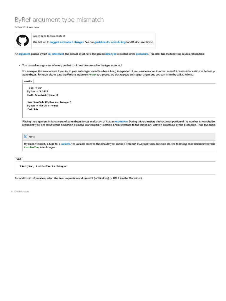 VBA ByRef Argument Guide | PDF