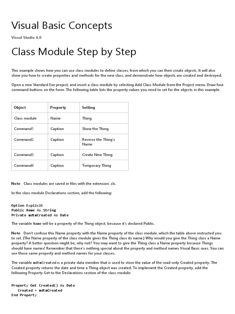 Class Module Step by Step PDF | PDF | Class (Computer Programming) | Subroutine
