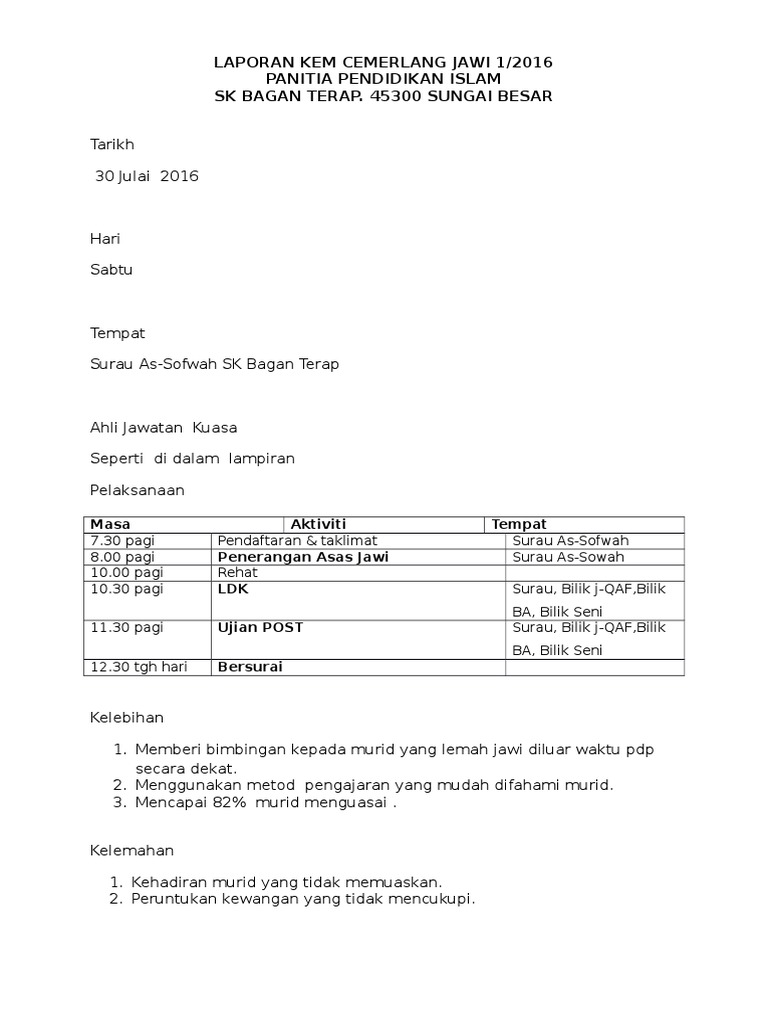 Laporan Kem Cemerlang Jawi 1 | PDF