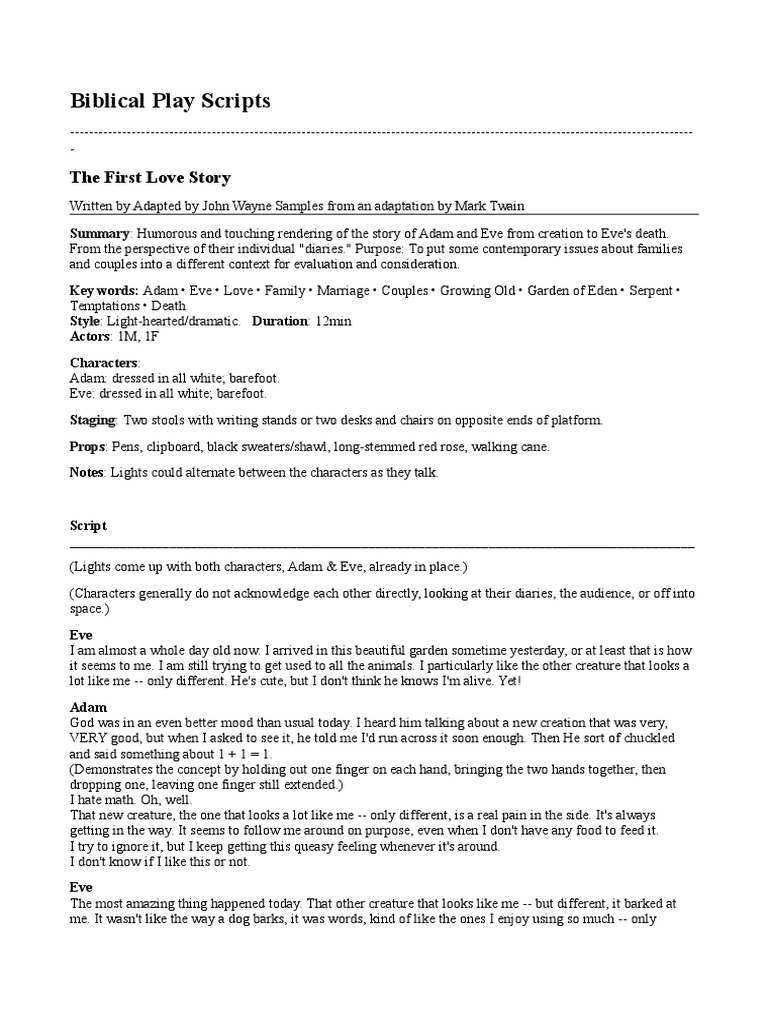 Biblical Play Scripts | Adam And Eve | Eve