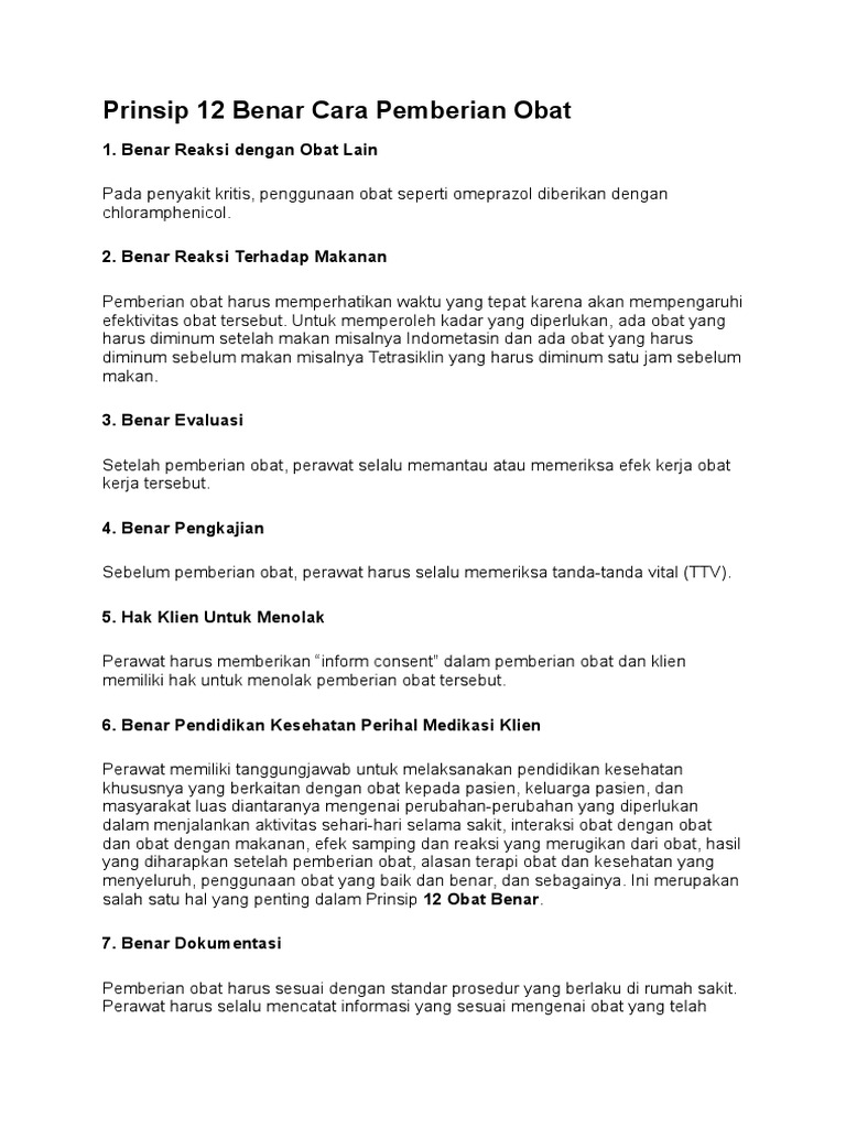 Prinsip 12 Benar Cara Pemberian Obat | PDF