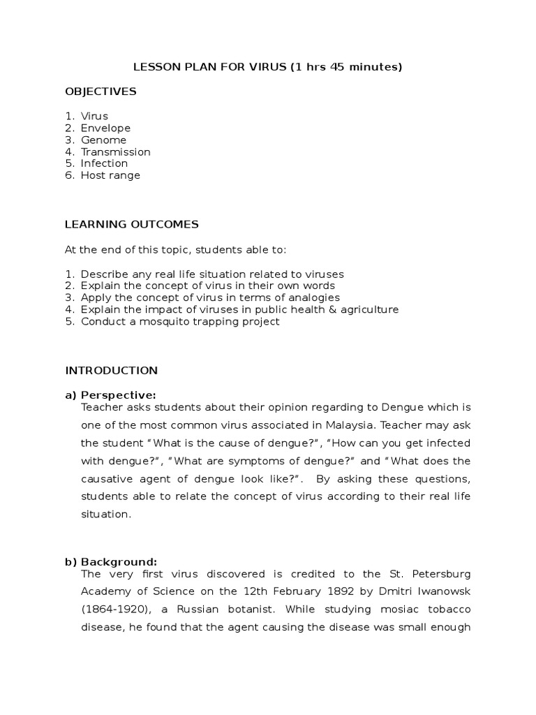Introduction to Viruses Lesson Plan | PDF | Virus | Infection