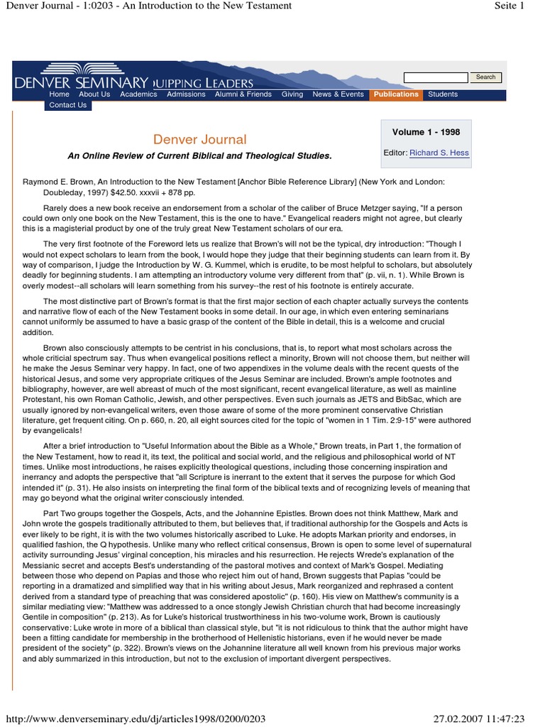 Review Brown, Raymond, An Introduction To The New Testament | PDF ...