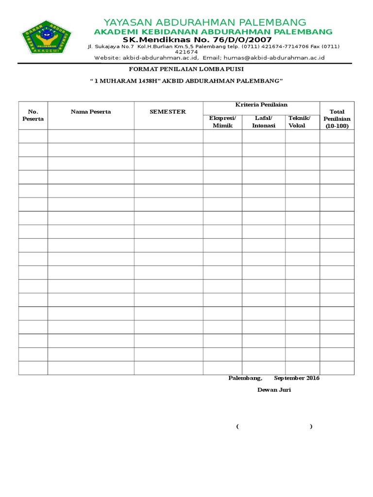Format Penilaian L. Puisi | PDF