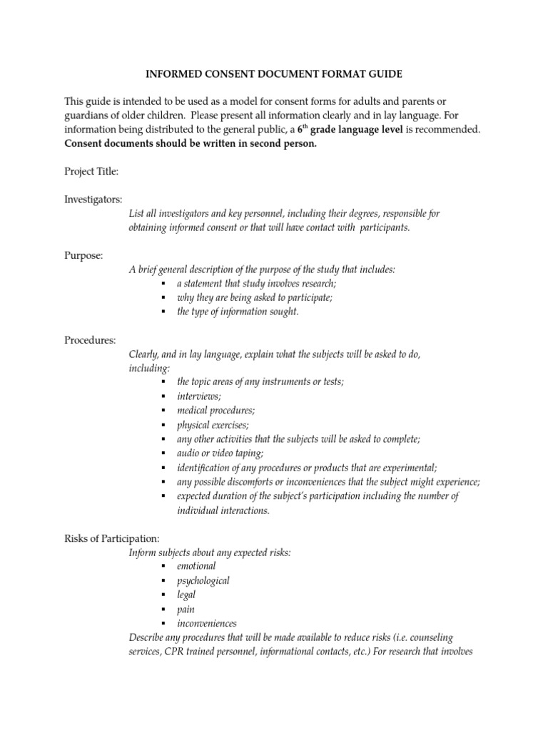 Informed Consent Document Format Guide | PDF | Informed Consent | Confidentiality
