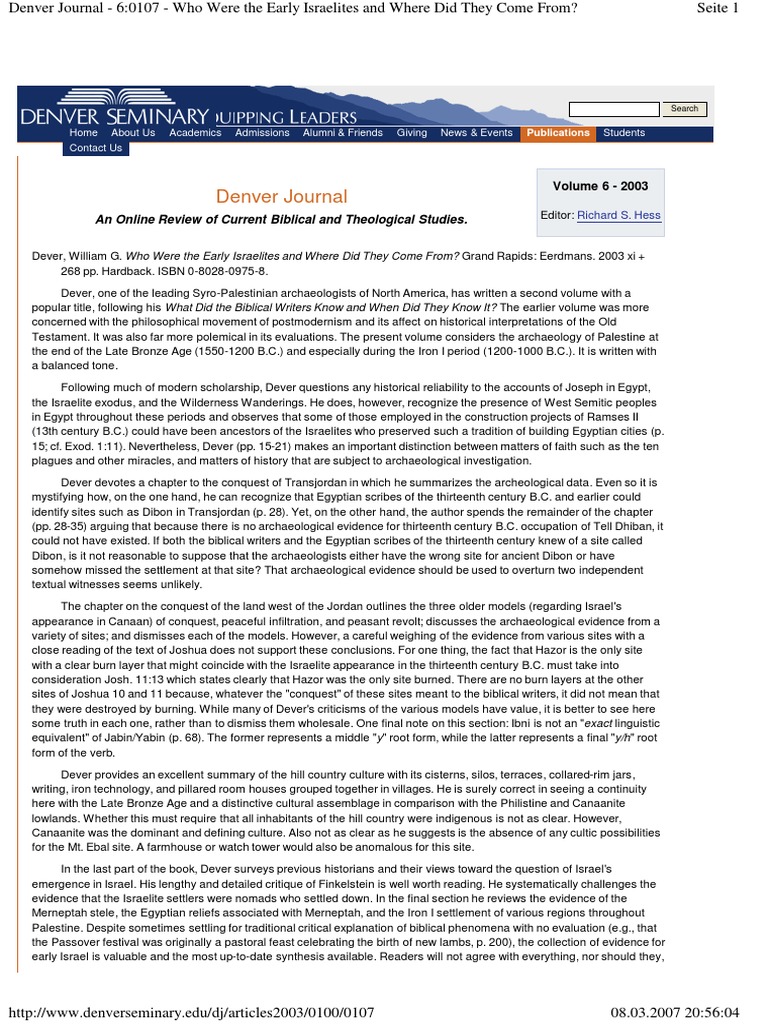 Dever, William G., Who Were The Early Israelites and Where Did They ...