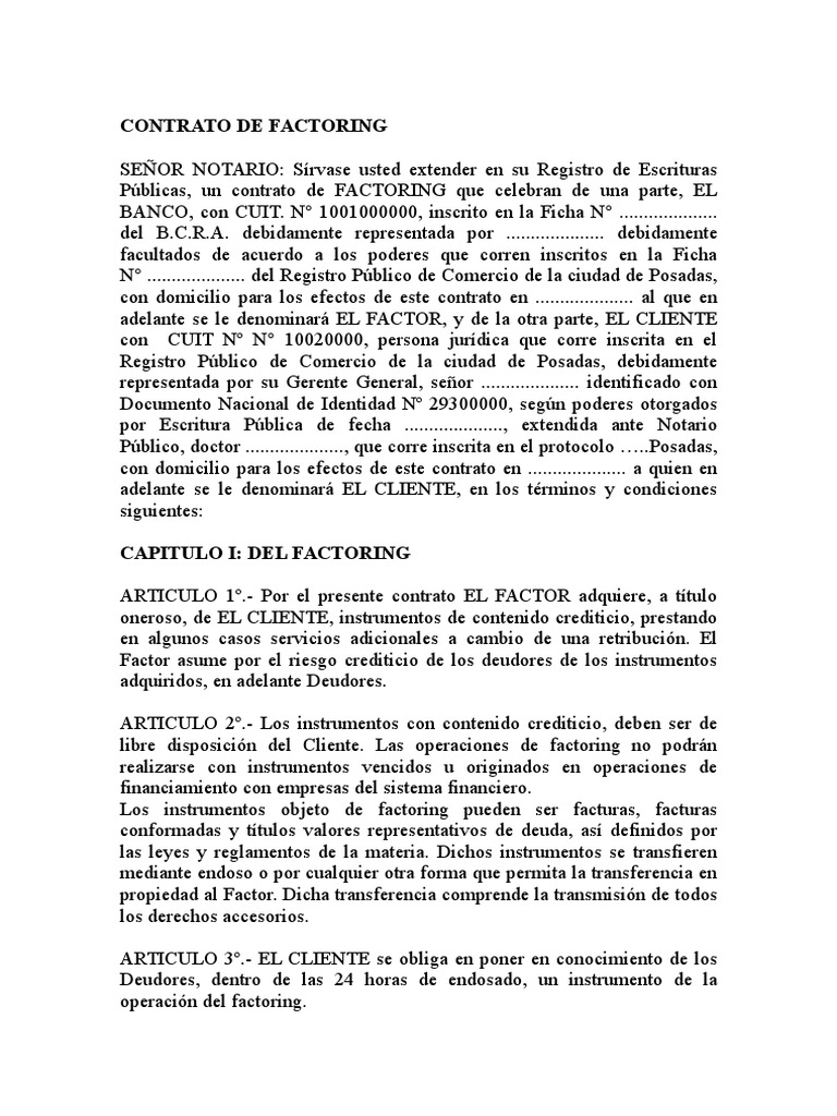 Contrato de Factoring | PDF | Arbitraje | Factoring (Finanzas)