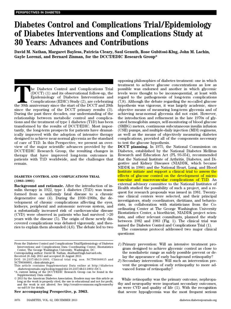 Diabetes Control and Complications Trial/Epidemiology of Diabetes ...