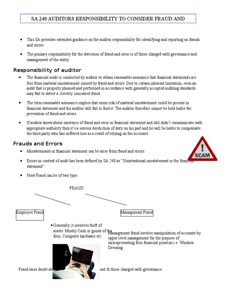 Sa 240 | PDF | Financial Audit | Fraud