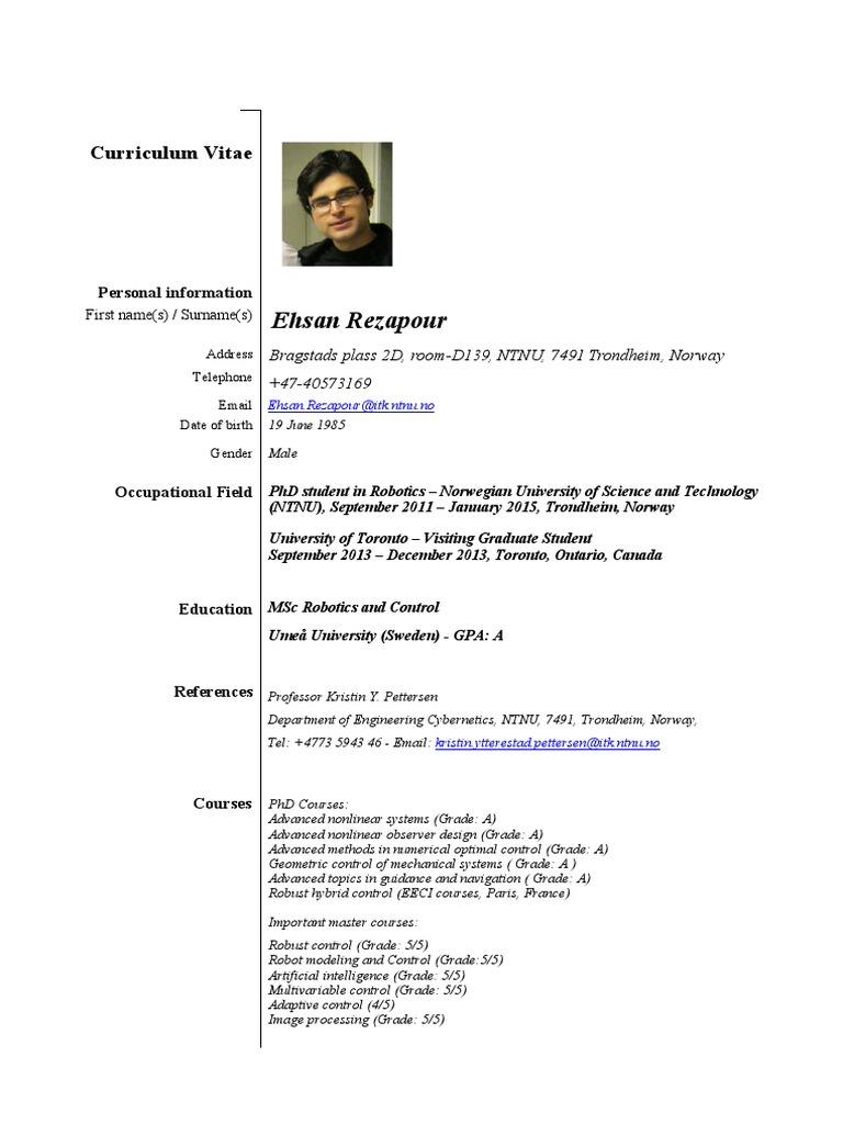 Ehsan Rezapour: Curriculum Vitae | Download Free PDF | Applied Mathematics | Systems Theory