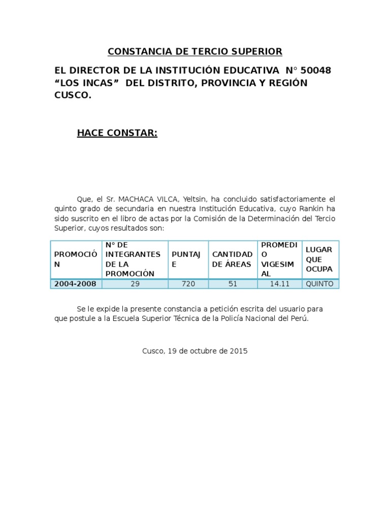 Constancia de Tercio Superior | PDF | Policía