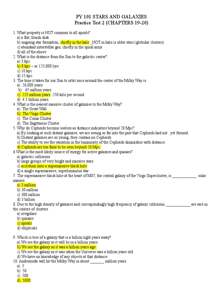 Py 101 Stars and Galaxies Practice Test 2 (CHAPTERS 19-20) | PDF ...