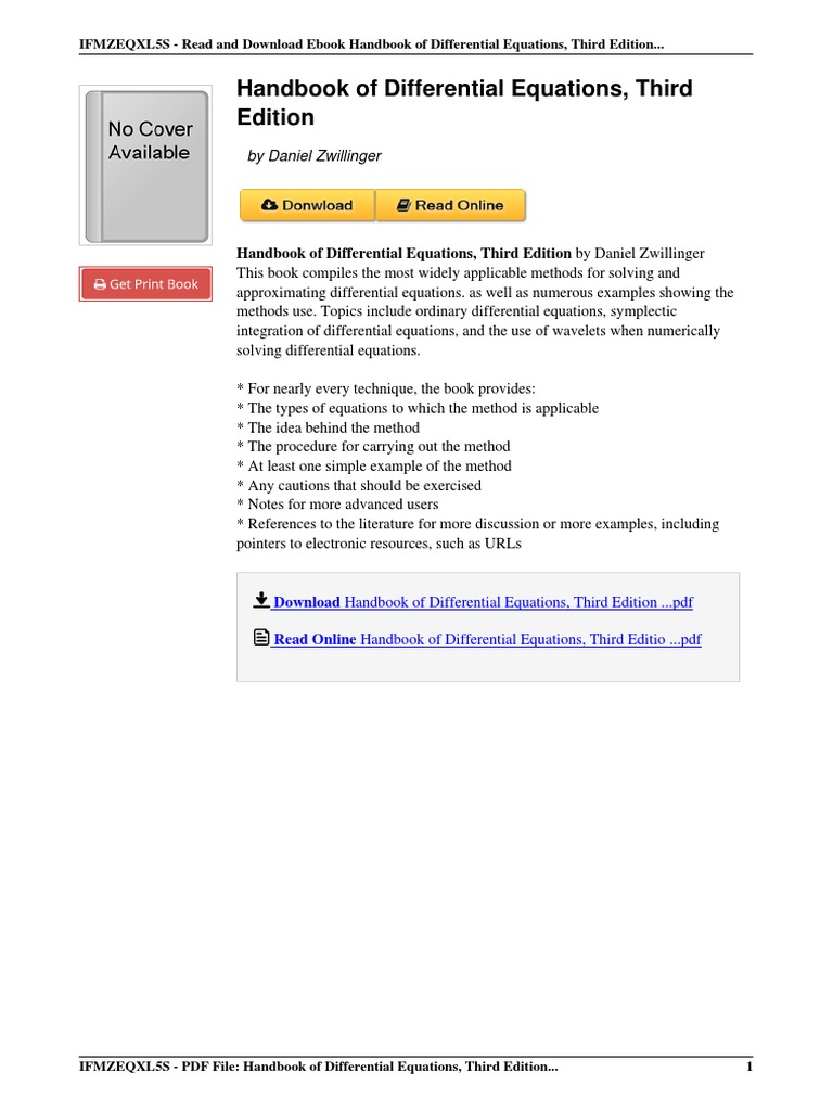Handbook Differential Equations Third Edition 1493302205 | Download ...