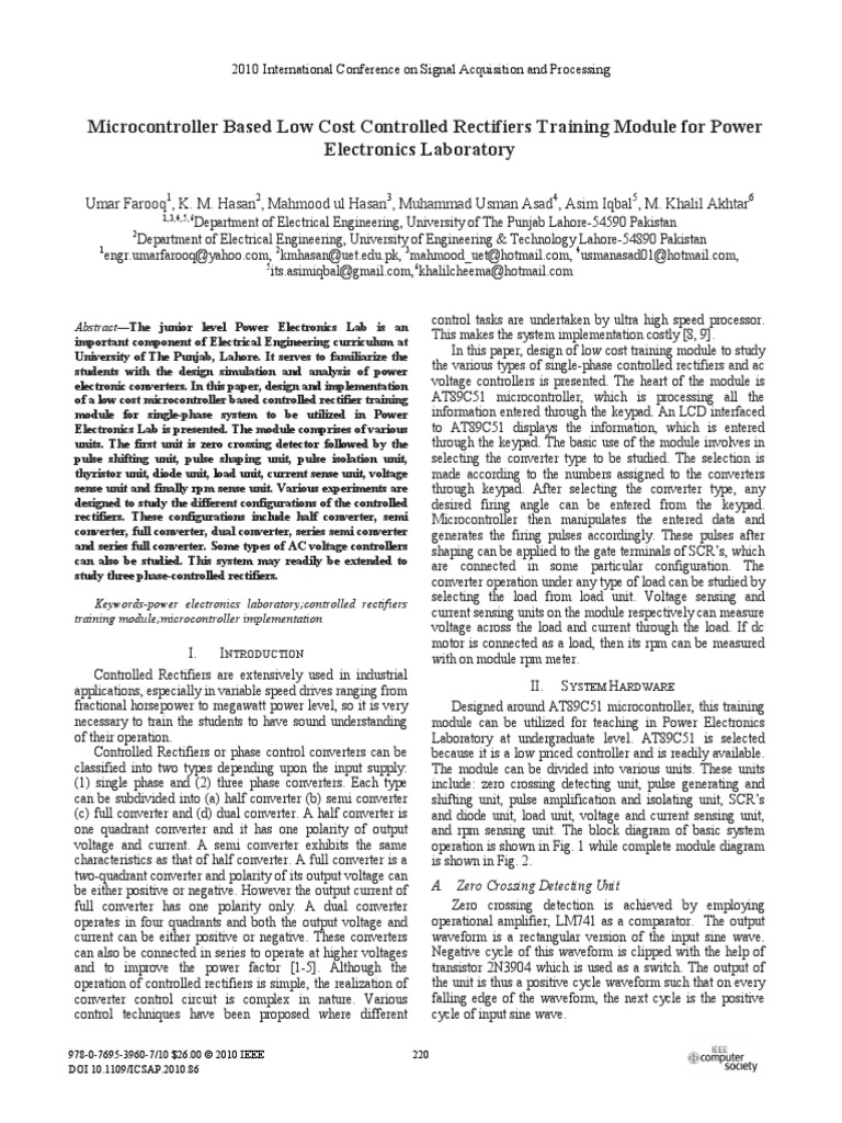 Microcontroller Based Low Cost Controlled Rectifiers Training Module For Power Electronics ...