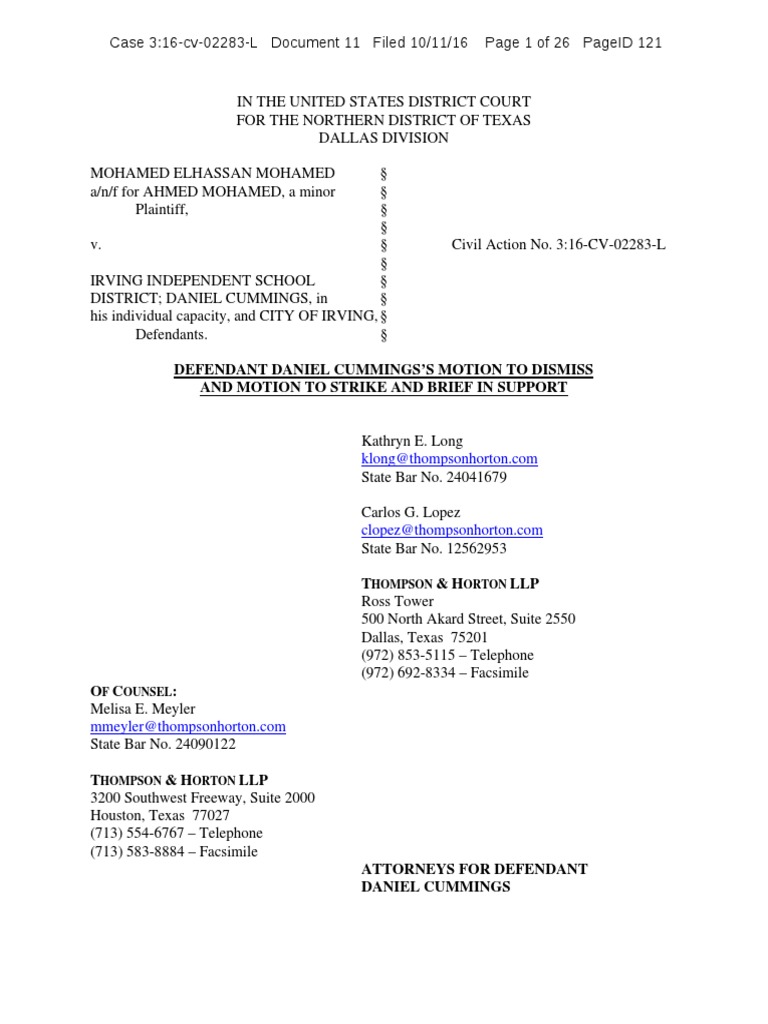 Defendant Daniel Cummings's Motion To Dismiss and Motion To Strike and ...