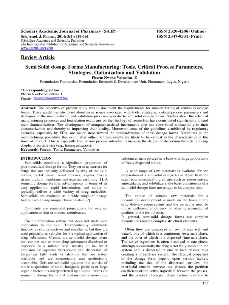 Semi Solid Dosage Form Manufacturing PDF | PDF | Topical Medication | Verification And Validation