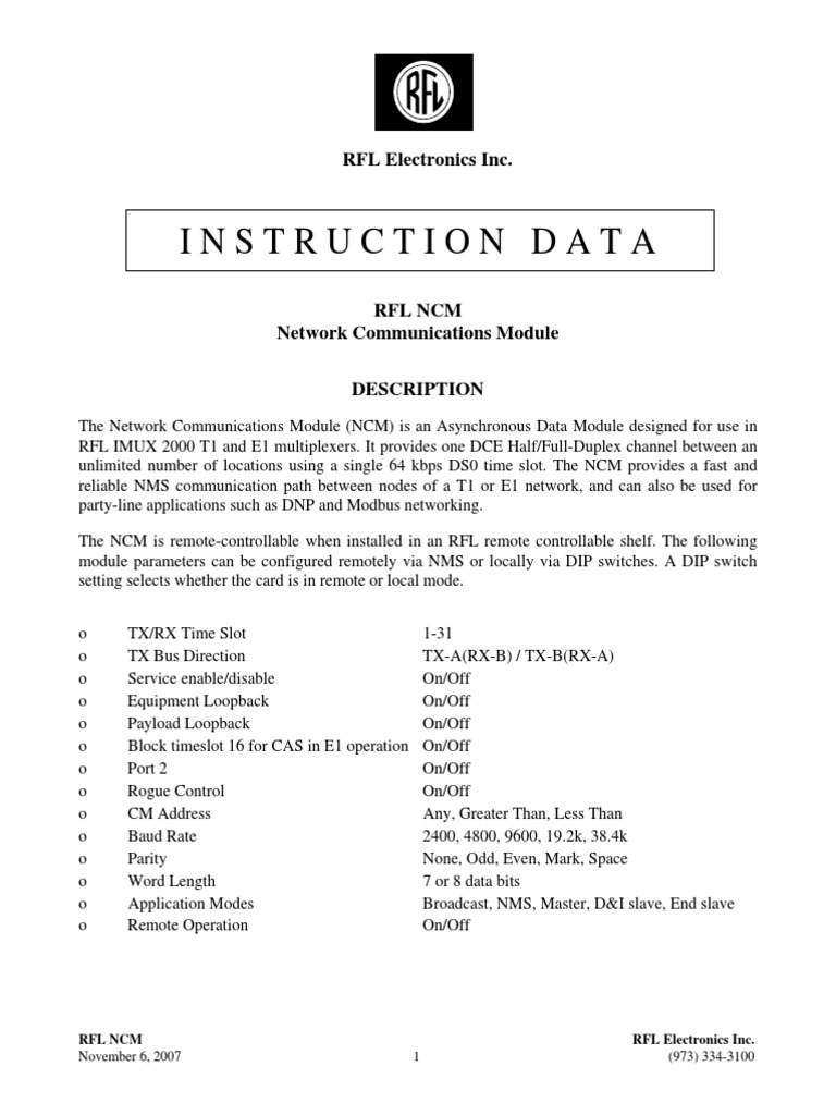 Instruction Data: RFL Electronics Inc | PDF | Duplex ...