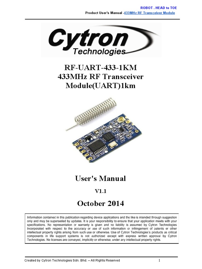 RF Uart 433 1Km 433Mhz RF Transceiver Module (Uart) 1Km: Product User'S ...