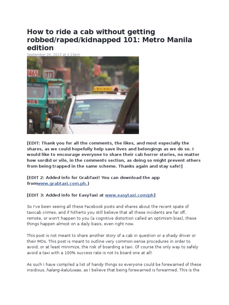 How To Ride A Cab Without Getting Robbed - Docx2 | PDF | Taxicab ...