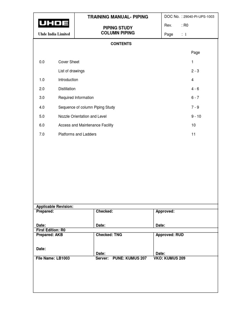 Training Manual-Piping: Piping Study Column Piping | PDF | Distillation ...