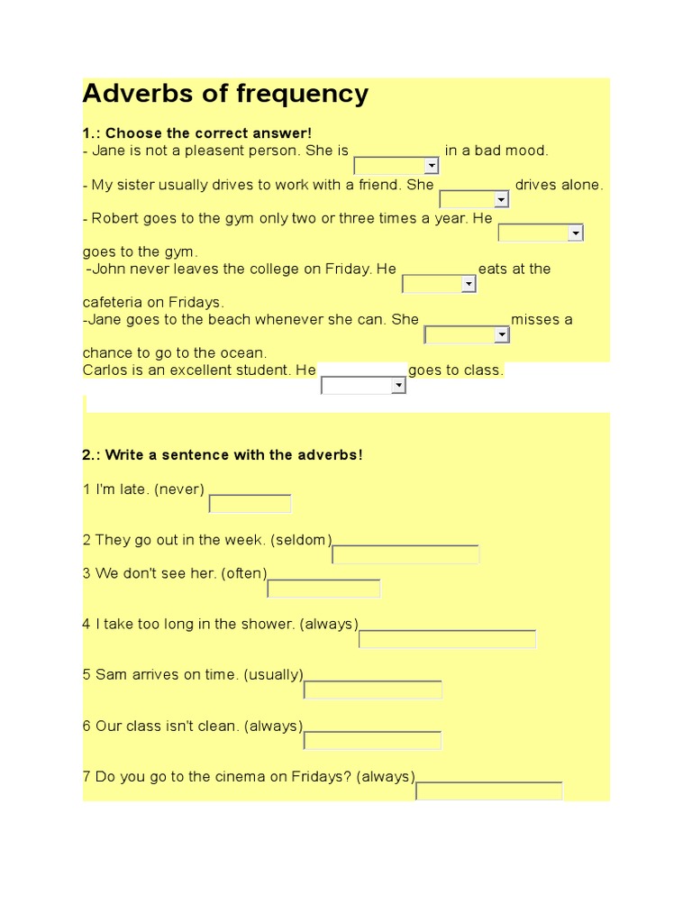 Adverbs of Frequency: 1.: Choose The Correct Answer! | PDF