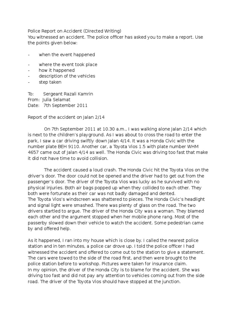 Police Report On Accident | PDF
