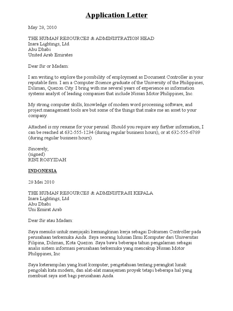 Application Letter: Indonesia | PDF
