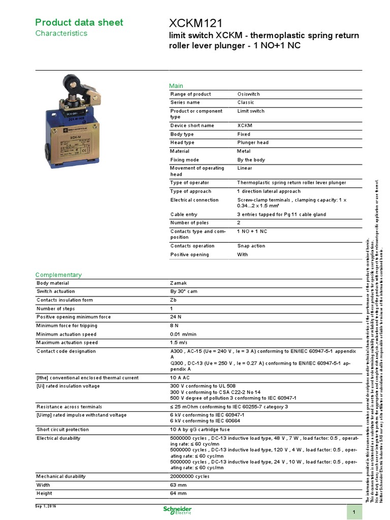 XCKM121: Product Data Sheet | PDF | Switch | Insulator (Electricity)