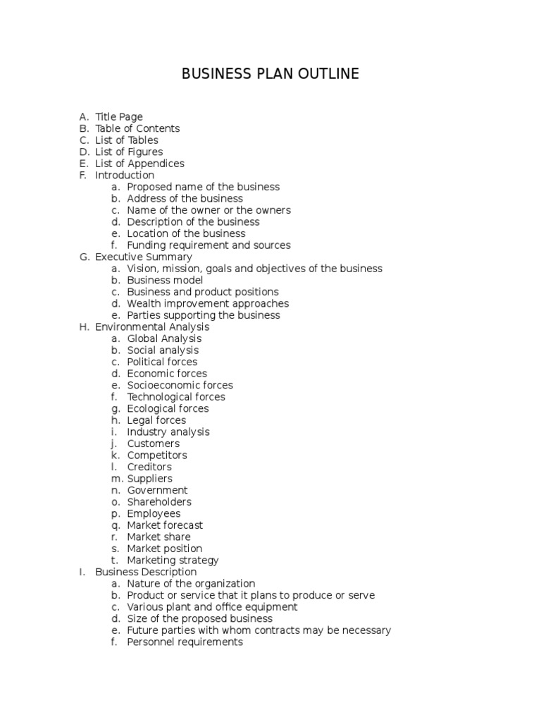 Business Plan Outline | PDF