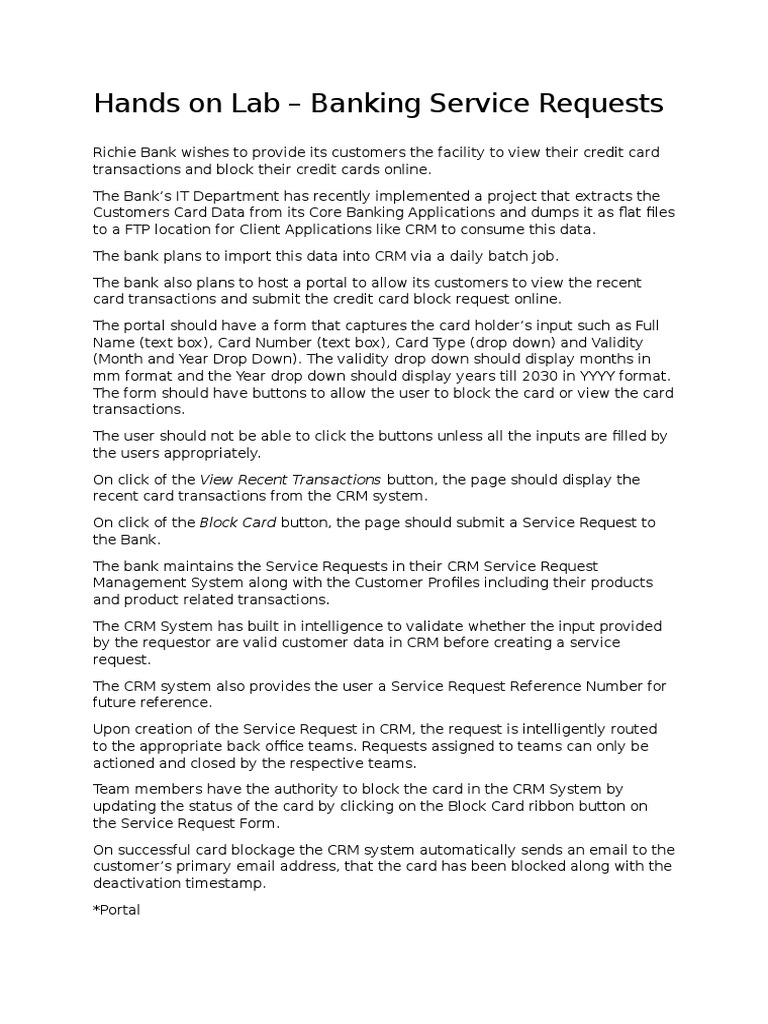 Hands On Lab - Banking Service Requests | PDF