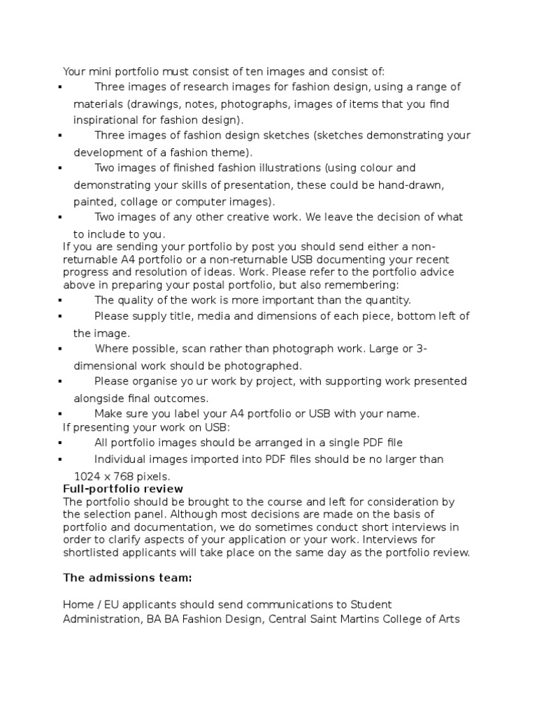 Fashion Design Portfolio Guidelines | PDF