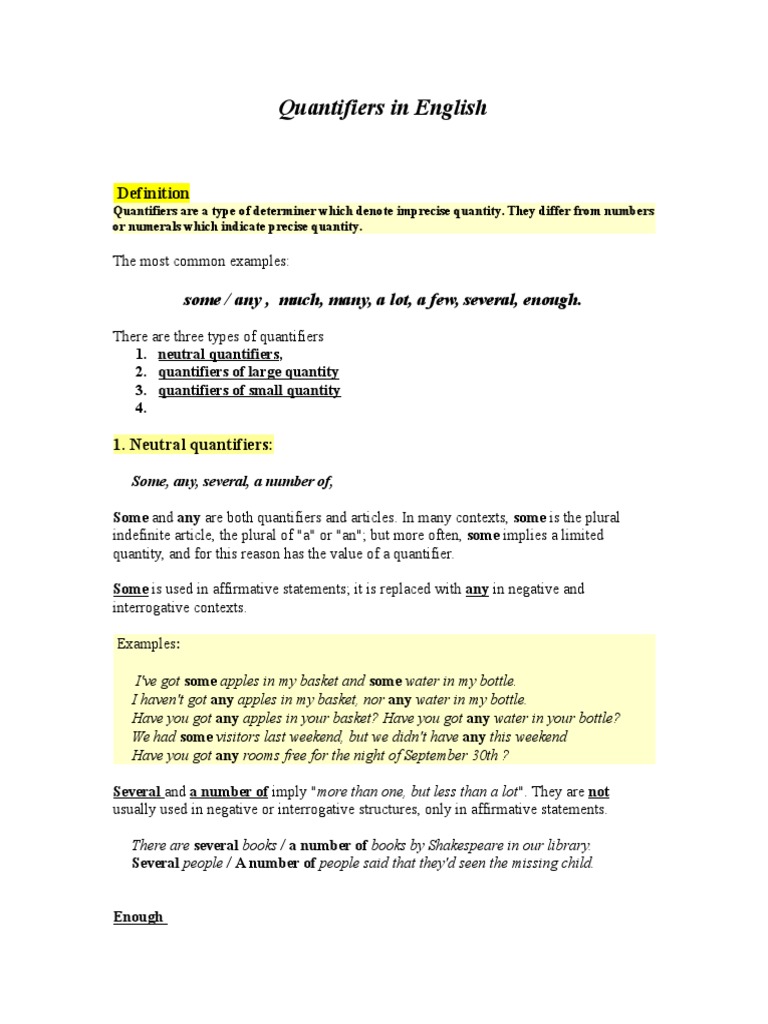 Quantifiers in English | PDF | Grammatical Number | Noun