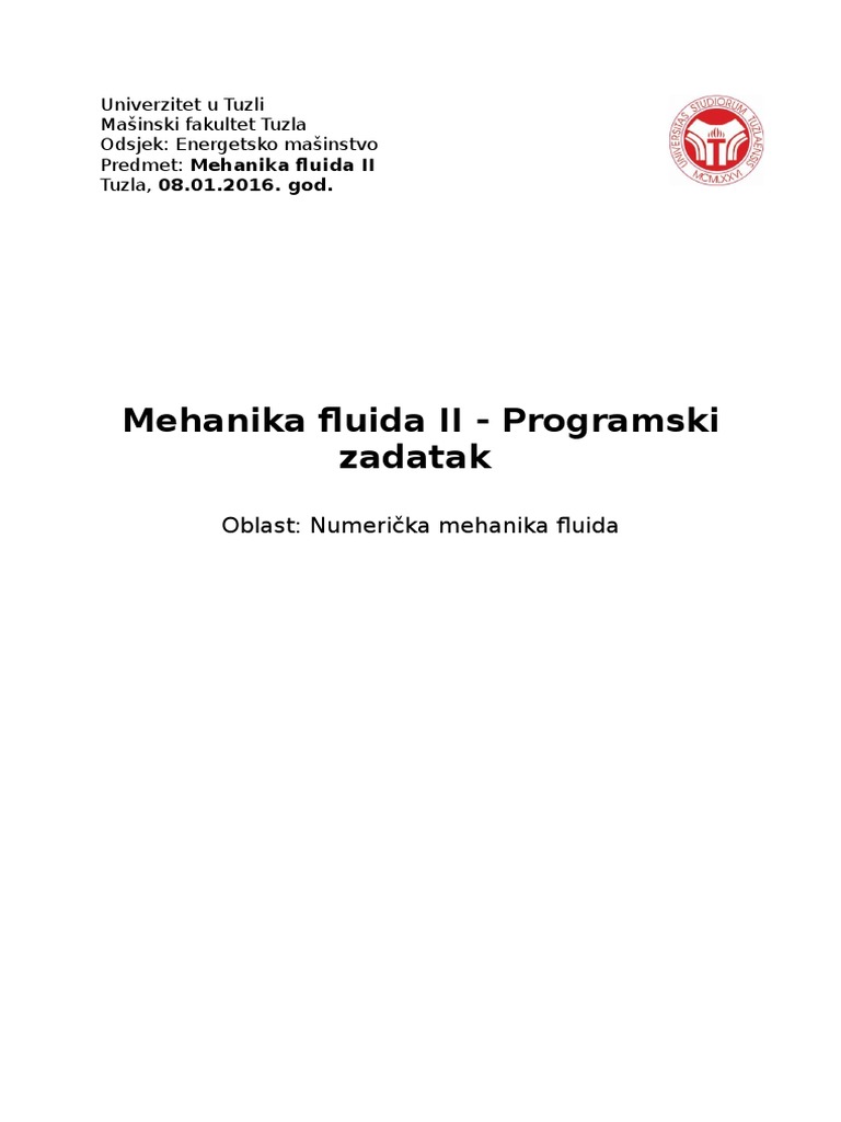 Programski Zadatak Mehanika Fluida II Amer Mahmutbegovic | PDF