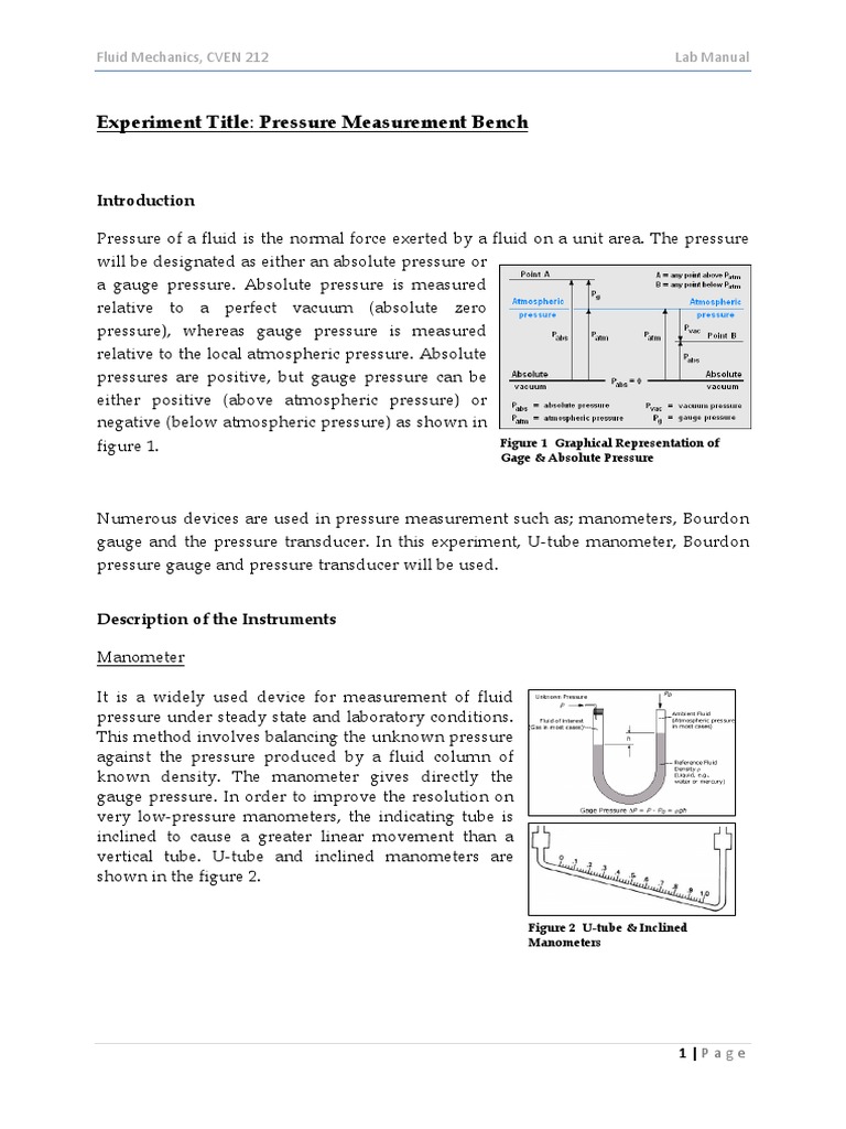 Pressure Measurement Bench Experiment | PDF | Pressure Measurement ...