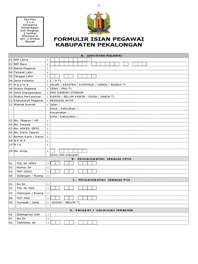Formulir Isian Pegawai Word | PDF