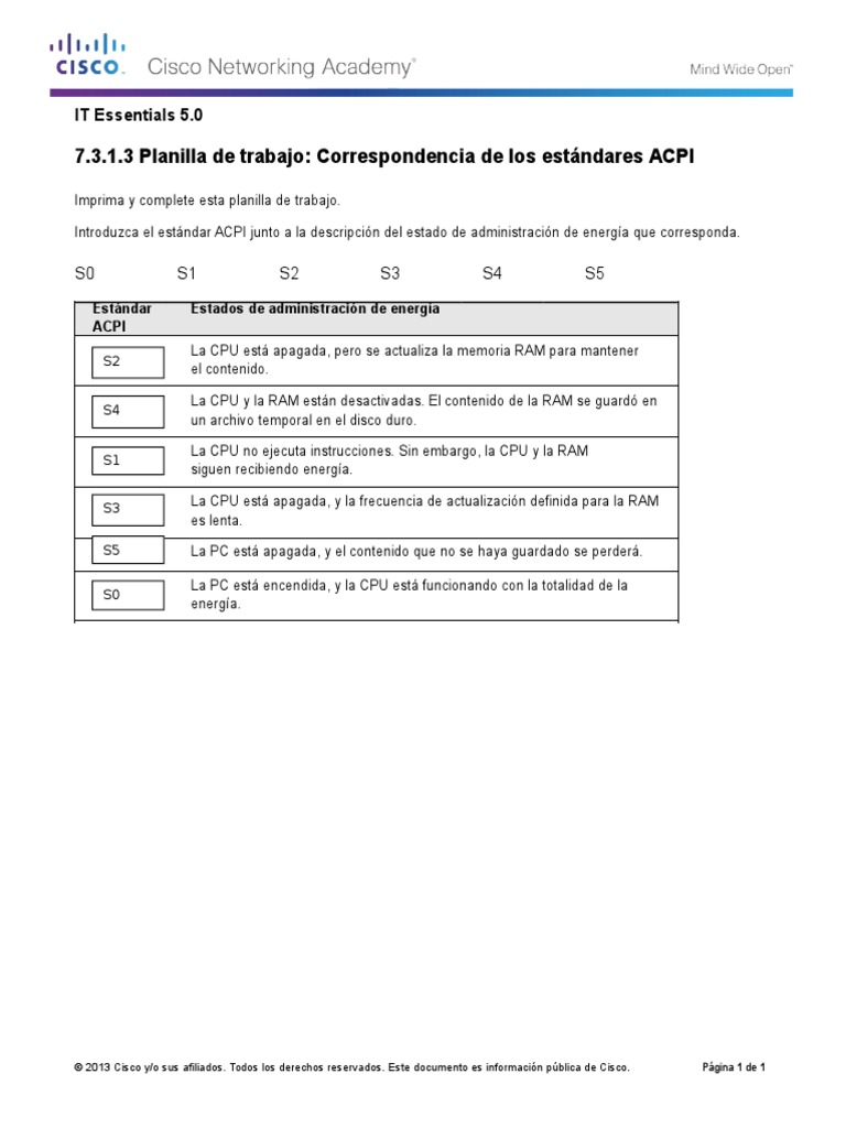 7.3.1.3 Worksheet - Match ACPI Standards | PDF