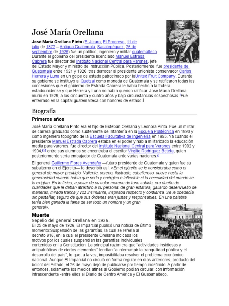 Biografias José María Orellana Miguel Garcia | Guatemala | Gobierno