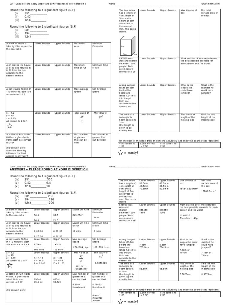 Upper and Lower Bounds With Answers | Significant Figures | Mathematics