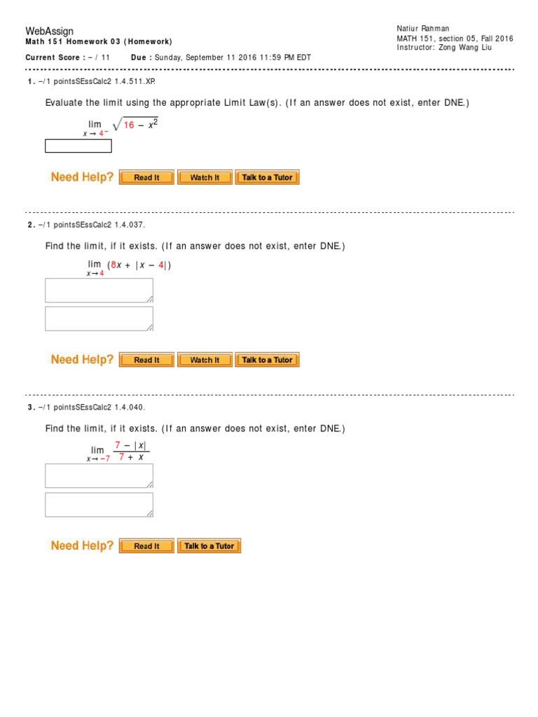 Math 151 Homework 03 PDF | PDF