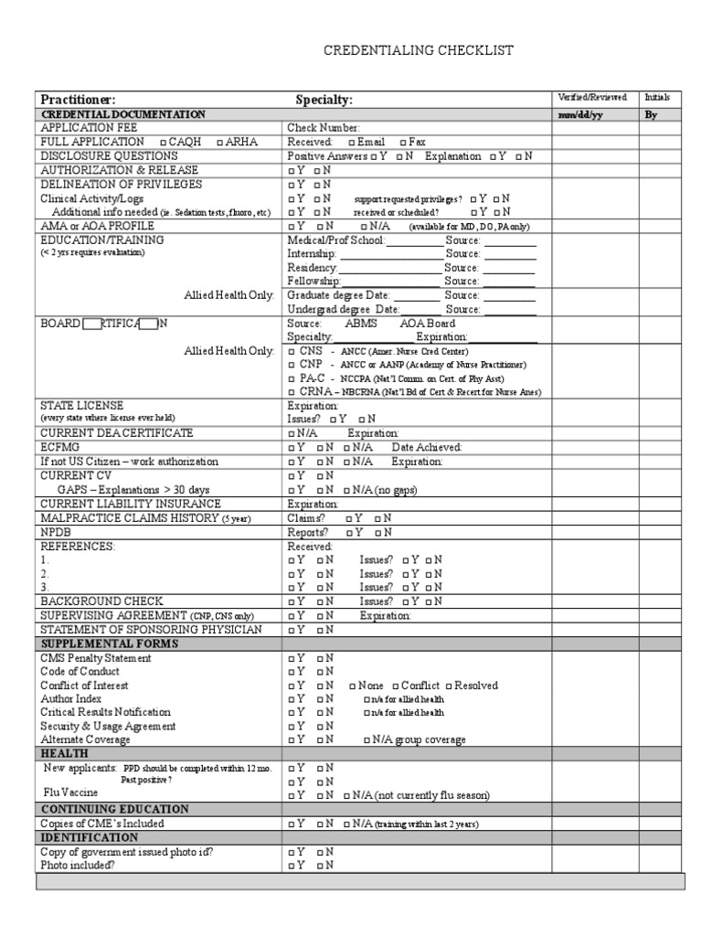 Checklist - Credentialing Initial DRAFT | Download Free PDF | Residency ...